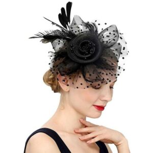 fascinators hat for women tea party headband kentucky derby wedding flower cocktail mesh feathers hair clip black