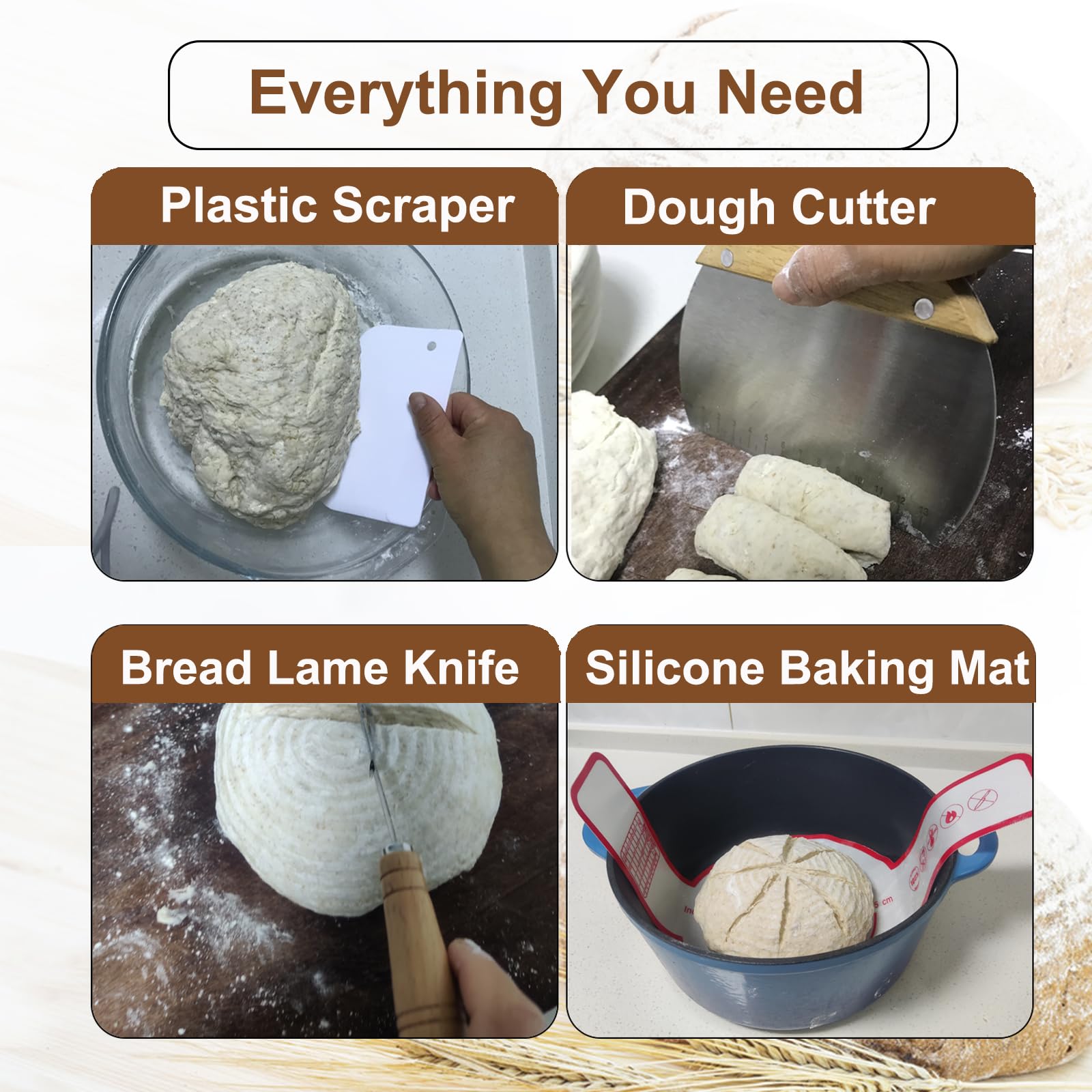 Sourdough Starter Kit,Sourdough Bread Baking Supplies Includes 24OZ Sourdough Starter Jar,2Pcs 9 Inch Round&Oval Sourdough Bread Proofing Baskets With Linen Liner,Silicone Baking Mat,Bread Making Kit