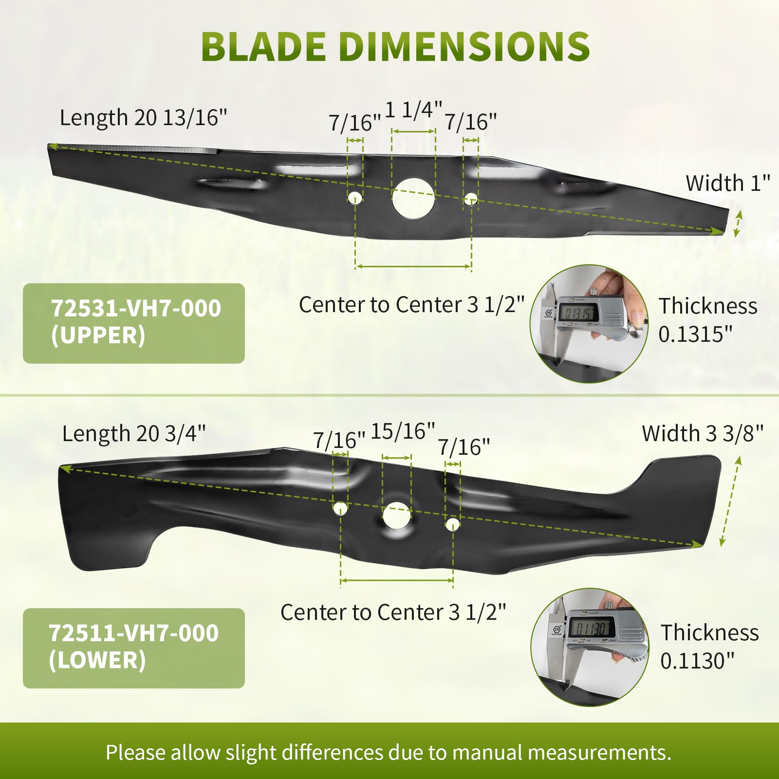 Fourtry Replacement 72531-VH7-000 (Upper) & 72511-VH7-000 (Lower) Blades Kit, Compatible with 21" Cut Hon da HRX217, HRX217K1, HRX217K2 Lawn Mowers, 2 Blades