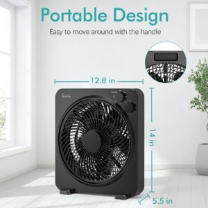 Grelife Table Fan, 14"" Box Fan with 3 Adjustable Speeds, Quiet Running, Fast Cooling Desk Table Fan with 120 Min Timer, Portable Compact Design for Bedroom Home Office Desktop Household, Black