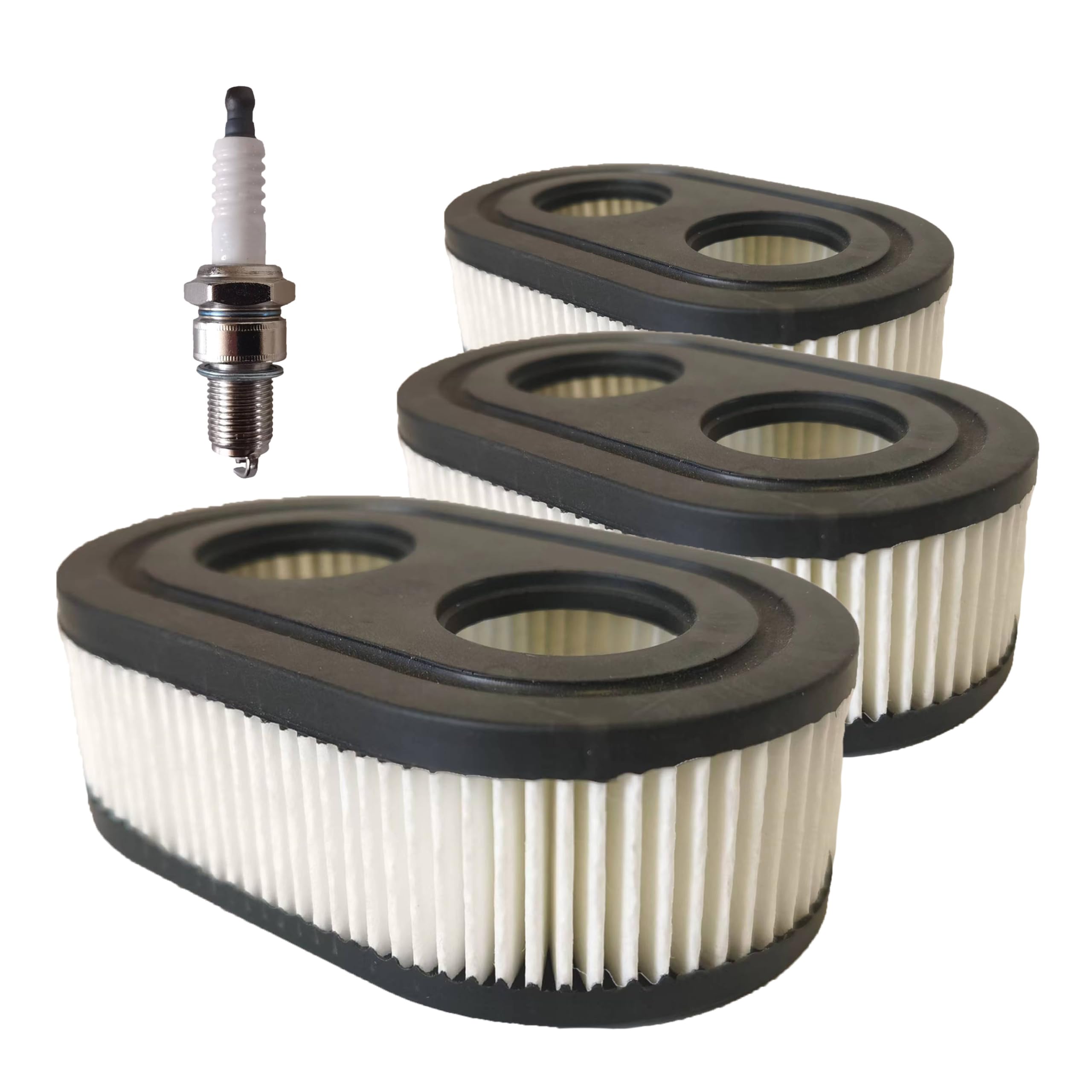 Air Filter Spark Plug For Troy-Bilt TB330 TB370 TB230 TB200 TB115 TB110 Mower Engine(3 Air Filter+1 Spark Plug)