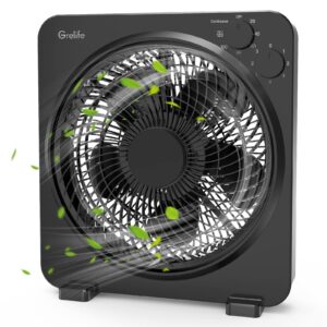 grelife table fan, 14"" box fan with 3 adjustable speeds, quiet running, fast cooling desk table fan with 120 min timer, portable compact design for bedroom home office desktop household, black