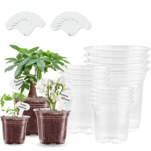 supking clear nursery pots 5/4/3.5 inch plastic planter with drainage holes, small starter seed starting trays for seedling with bonus 15pcs plant labels（12pcs）