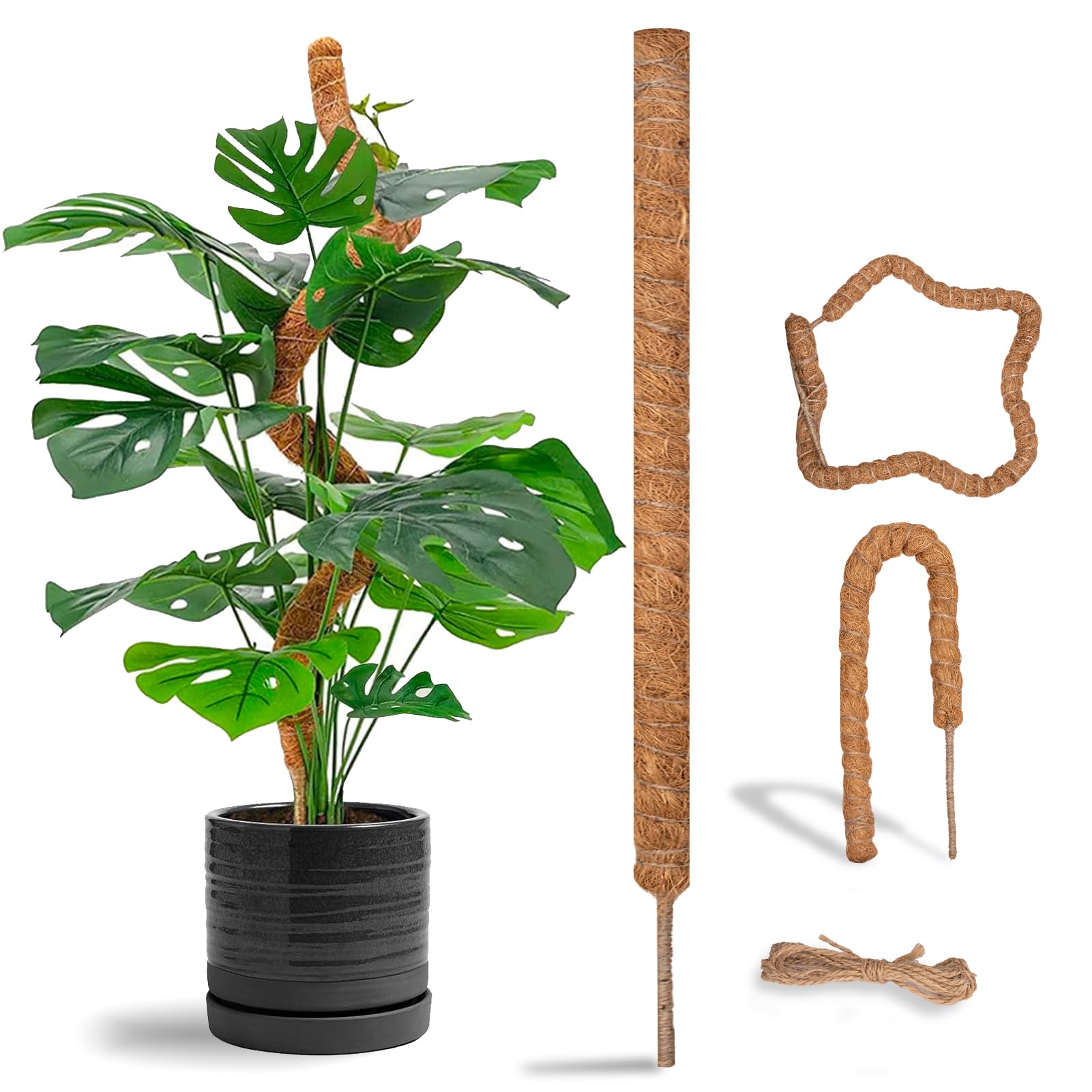 Sooenben Moss Poles for Climbing Plants Monstera, 24 inch Bendable Plant Stakes Indoor, Handmade Coco Coir Plant Support, Garden Trellis Plant Stick Stakes for Potted Plants Like Vine, Orchid, Pothos