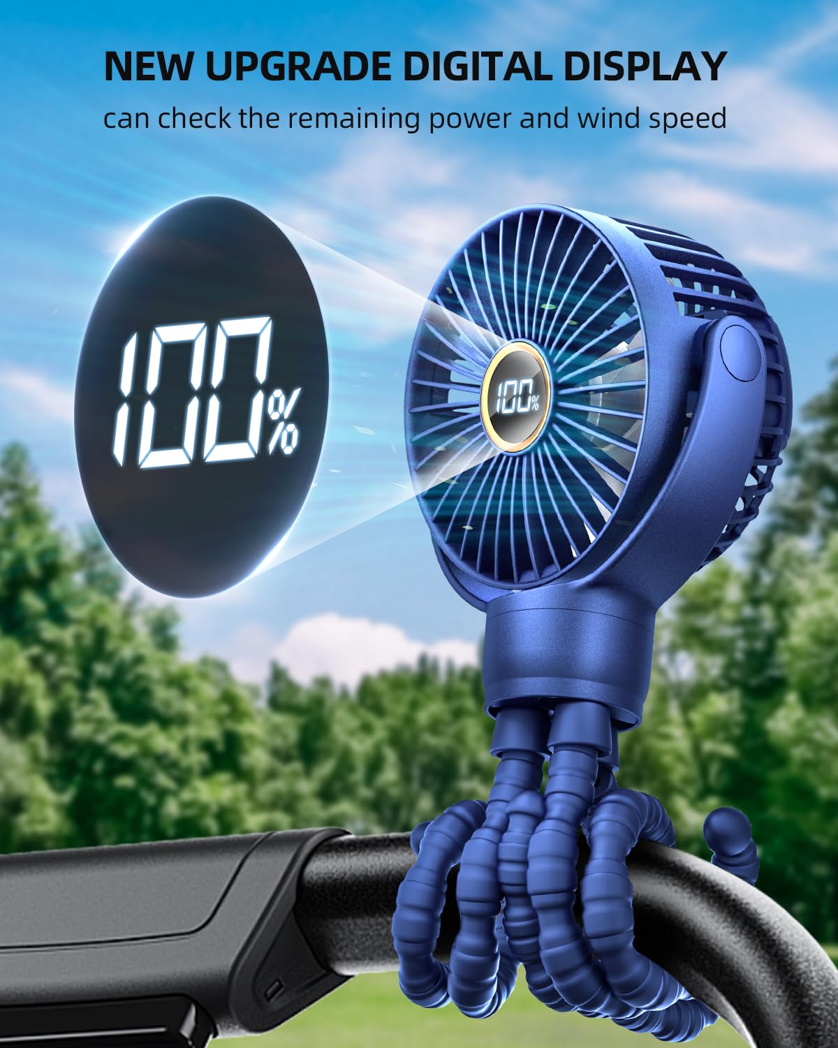 KIDEE Portable Baby Stroller Fan, Mini Baby Fan Clip on Fan, LED Display, 360° Rotate Flexible Tripod, Rechargeable Small Personal Handheld Fan Cooling Desk Fan for Car Seat Crib Treadmill Travel