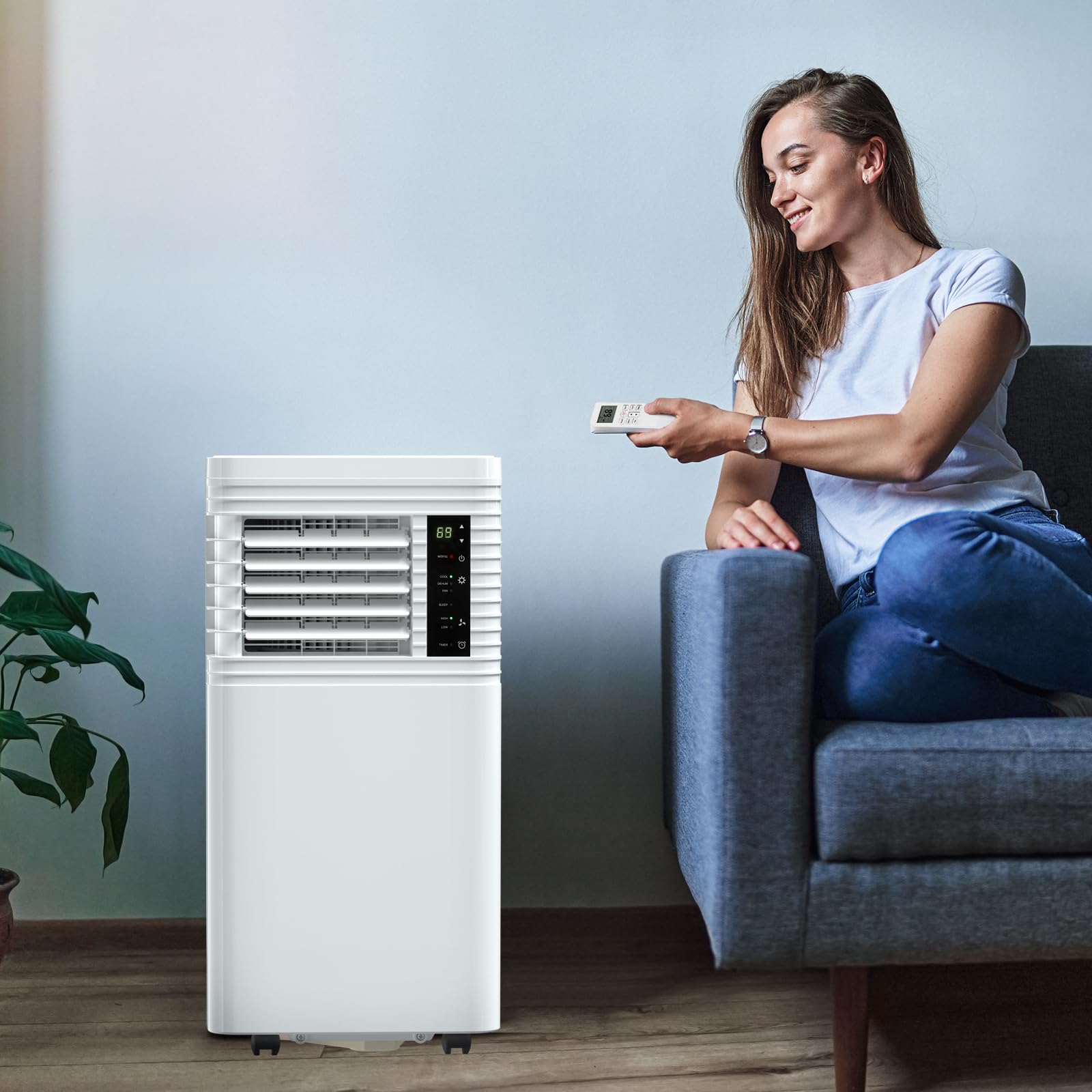 R.W.FLAME 8,000 BTU Air Conditioner cool Up to 350 Sq.Ft, 4 Modes Portable AC Unit with 24Hrs Timer/LED Display/Remote Control/Installation Kits, AC Unit for Bedroom, White…