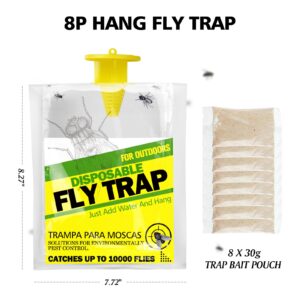 8 Pack Outdoor Hanging Fly Traps, Disposable Flies Killer Trap Bag Catcher with Natural Attractant Bait Bug Catcher and Flying Insect Trap for Outdoor Family Farm Park Orchard Garden