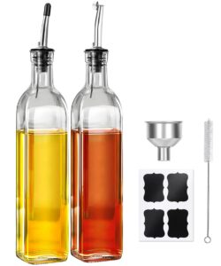 weilaidi olive oil dispenser bottle,2 pcs glass oil dispenser for kitchen,glass olive oil dispenser and vinegar dispenser set with 2 stainless steel pourers, 4 labels,1 brush and 1 funnel（500ml）