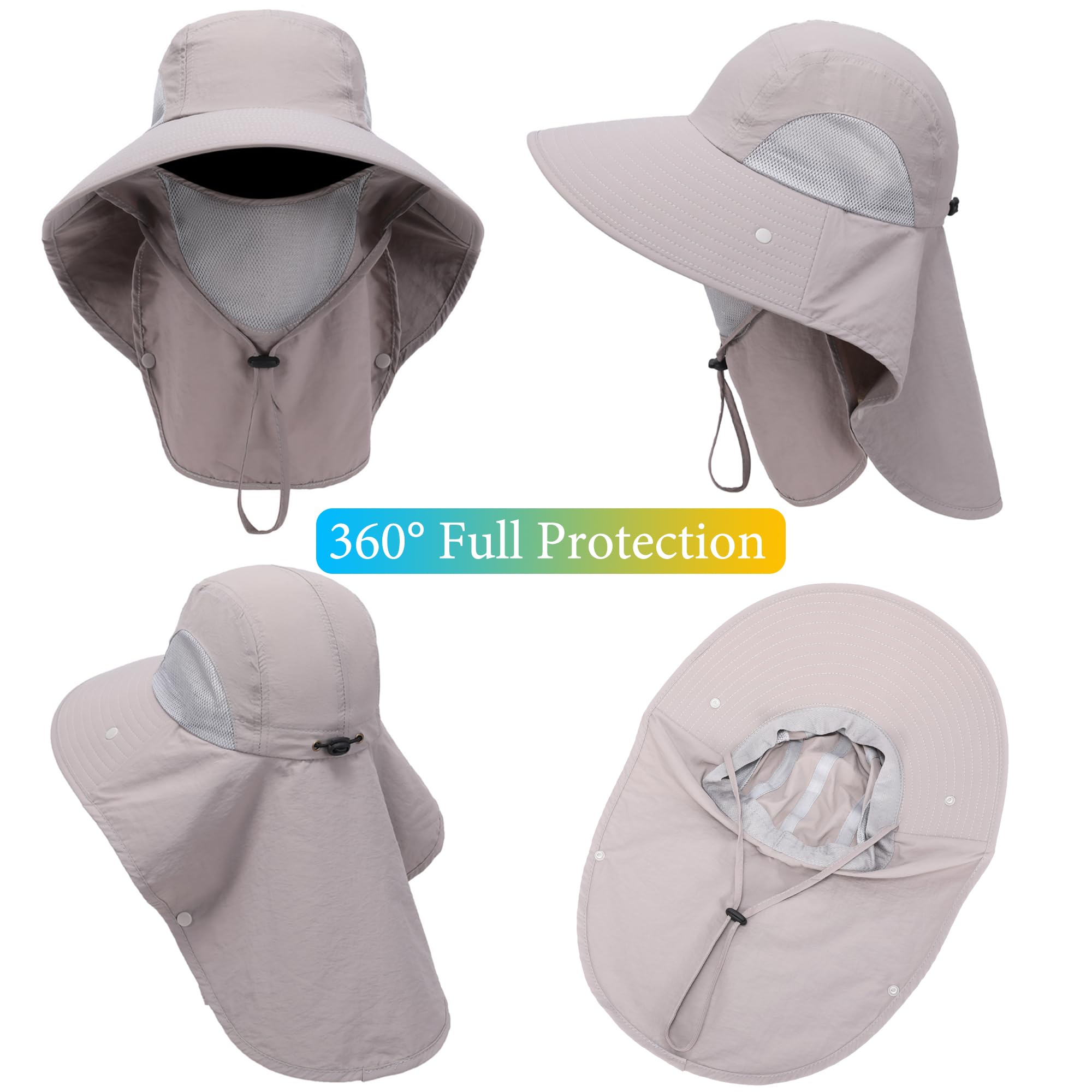 Outrip Sun Hat for Men Women Wide Brim Fishing Hat with Face Cover & Neck Flap Outdoor Sun Protection Hat Light Grey