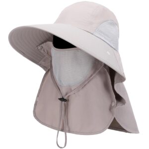 outrip sun hat for men women wide brim fishing hat with face cover & neck flap outdoor sun protection hat light grey