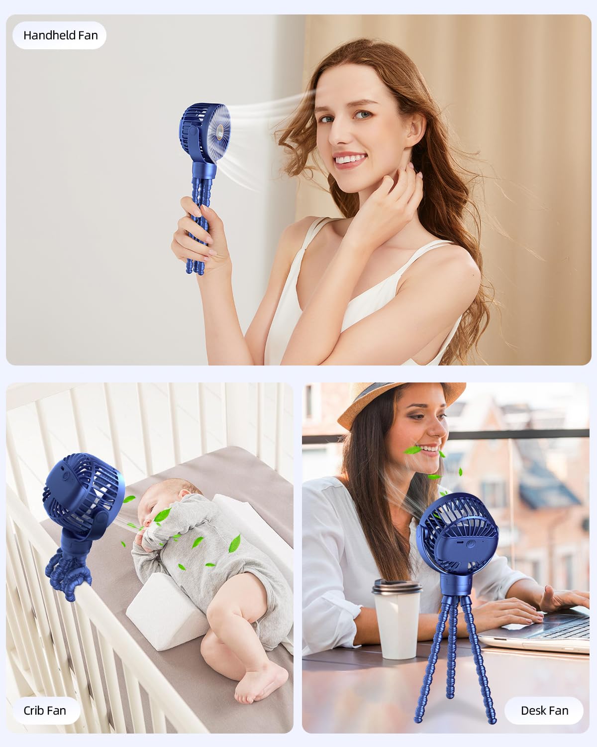 KIDEE Portable Baby Stroller Fan, Mini Baby Fan Clip on Fan, LED Display, 360° Rotate Flexible Tripod, Rechargeable Small Personal Handheld Fan Cooling Desk Fan for Car Seat Crib Treadmill Travel