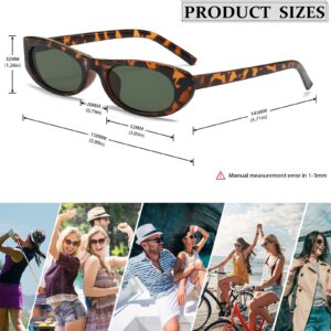 BRMHDY Elongated Narrow Cat Eye Sunglasses for Women 90s Retro Womens Oval Sunglasses Fashion Small Black Shades(Black/Grey+Tortoise/G15)