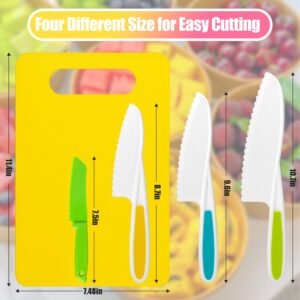 Reaeon 5 Pcs Kids Cooking Sets Real, Montessori Kitchen Tools, Kids Knife Set for Real Cooking, 4 Pcs Children's Safety Cooking Knives, 1 Pc Cutting Board, Serrated Edges Toddler Girl Boy