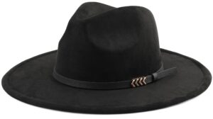 pro celia wide brim fedora hat for men women big rancher felt hat (us, alpha, one size, belt-black)