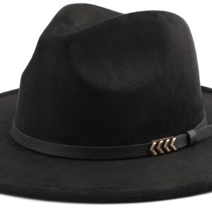 Pro Celia Wide Brim Fedora Hat for Men Women Big Rancher Felt Hat (US, Alpha, One Size, Belt-Black)