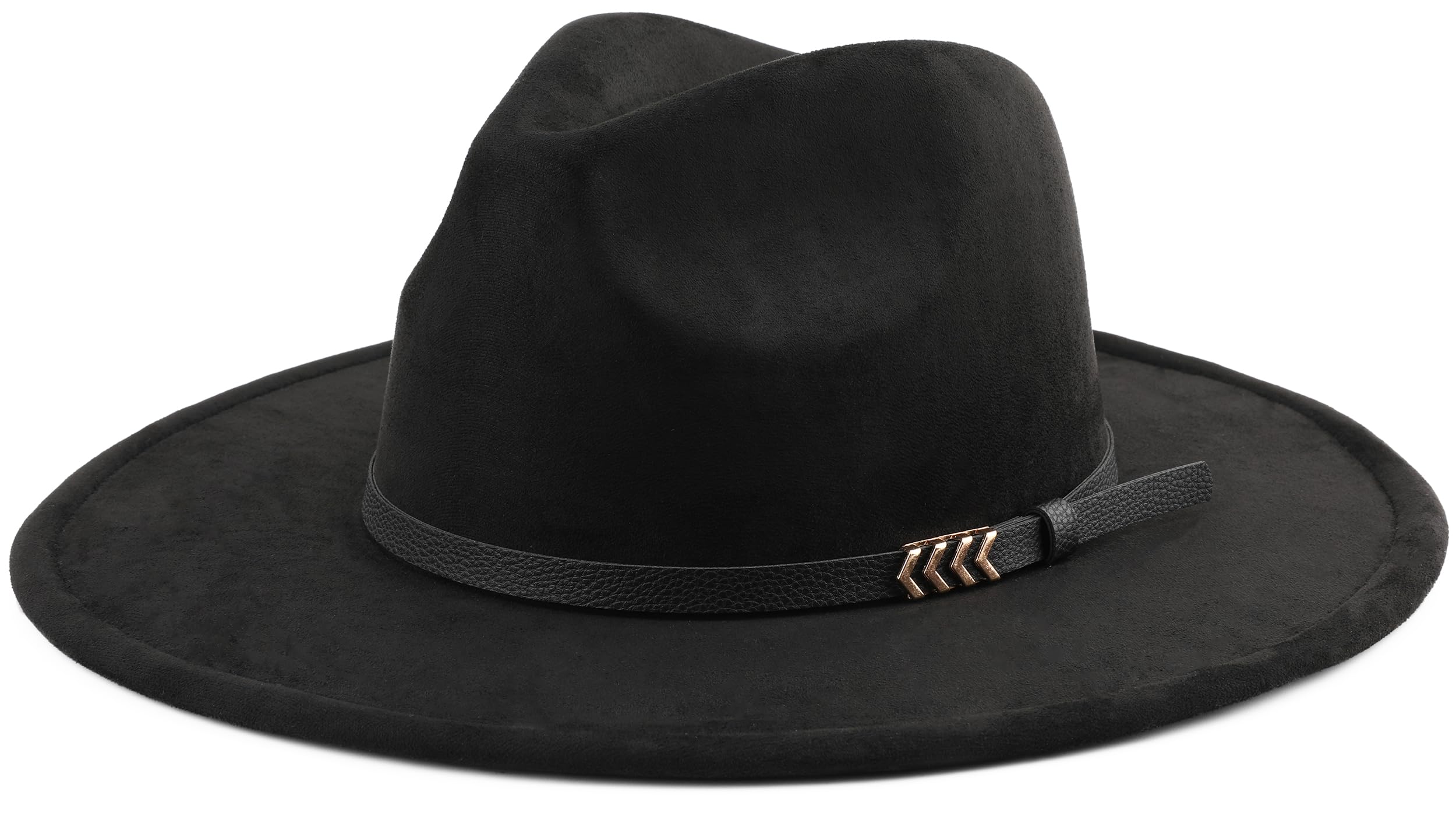 Pro Celia Wide Brim Fedora Hat for Men Women Big Rancher Felt Hat (US, Alpha, One Size, Belt-Black)