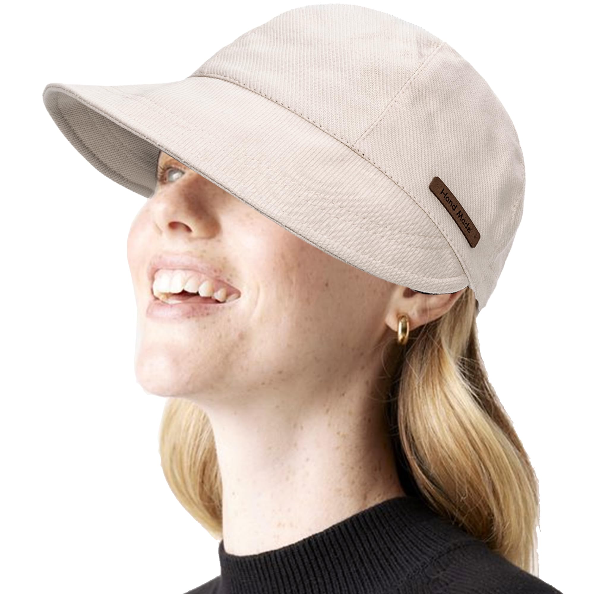 Women-Cotton-Sun-Hat Floppy-Visor Girls-Beach-Hat UV-Protection Non-Shape-Brim Baseball-Caps Outdoor Drawstring Small/Medium