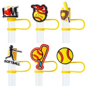 6pcs softball straw cover cap for stanley cup accessories, 10mm cute black drinking straw topper for 40oz 30oz stanley tumbler, dust-proof reusable straw tips valentines decor gifts for women