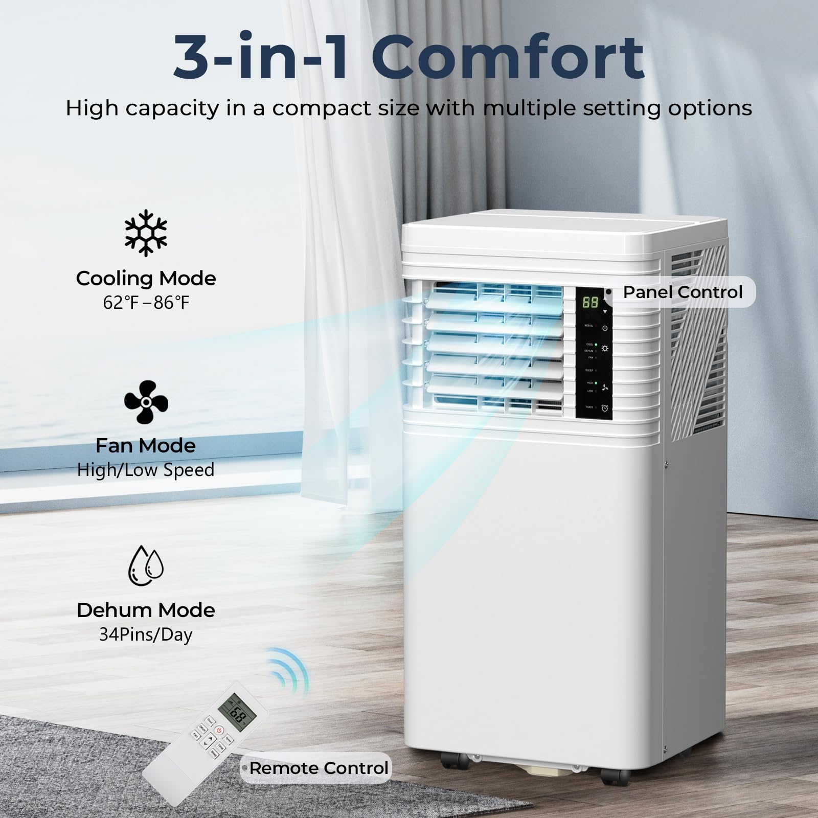 R.W.FLAME 8,000 BTU Air Conditioner cool Up to 350 Sq.Ft, 4 Modes Portable AC Unit with 24Hrs Timer/LED Display/Remote Control/Installation Kits, AC Unit for Bedroom, White…