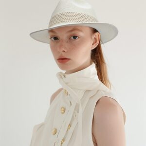 Pineapple&Star Sun Straw Fedora Beach Hat Fine Braid UPF50+ for Unisex (Medium, Off-White Amiens)