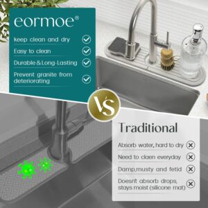 eormoe Kitchen Faucet Splash Guard - Diatomite Stone Sink Tray, Faucet Absorbent Mat for Bathroom Counter [Light Grey, 17.7" x 3.9"]