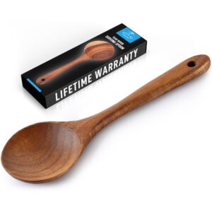 zulay kitchen premium teak wooden spoon for cooking - durable handmade wooden cooking utensil, perfect wooden kitchen utensil set addition, smooth finish natural teak spoon, non-stick wooden spoon