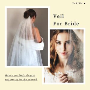 YAEISM Bride Wedding Veil White Glitter Cathedral Veil Sparkly Bachelorette Veil Fingertip Bridal Long Star Light Tulle Veils with Metal Comb for Brides and Women