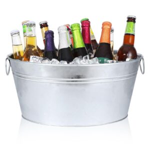 ice bucket, oval beverage tub, galvanized bucket and drink cooler for parties, ice tub with handles for beer sparkling whisky wine cocktails (3.5gal) (galvanized)