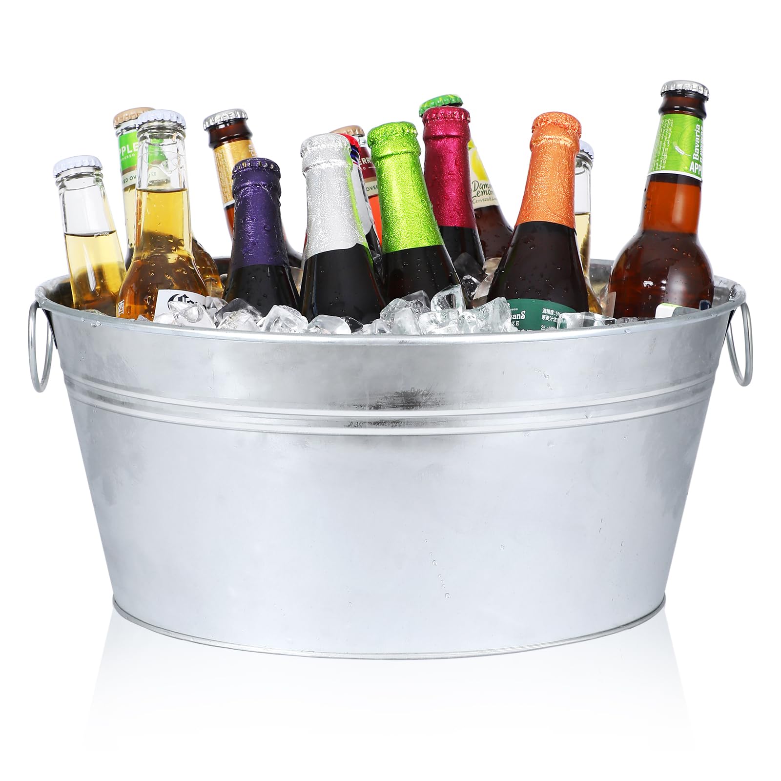 Ice Bucket, Oval Beverage Tub, Galvanized Bucket and drink Cooler for Parties, Ice Tub with Handles for Beer Sparkling Whisky Wine Cocktails (3.5gal) (Galvanized)