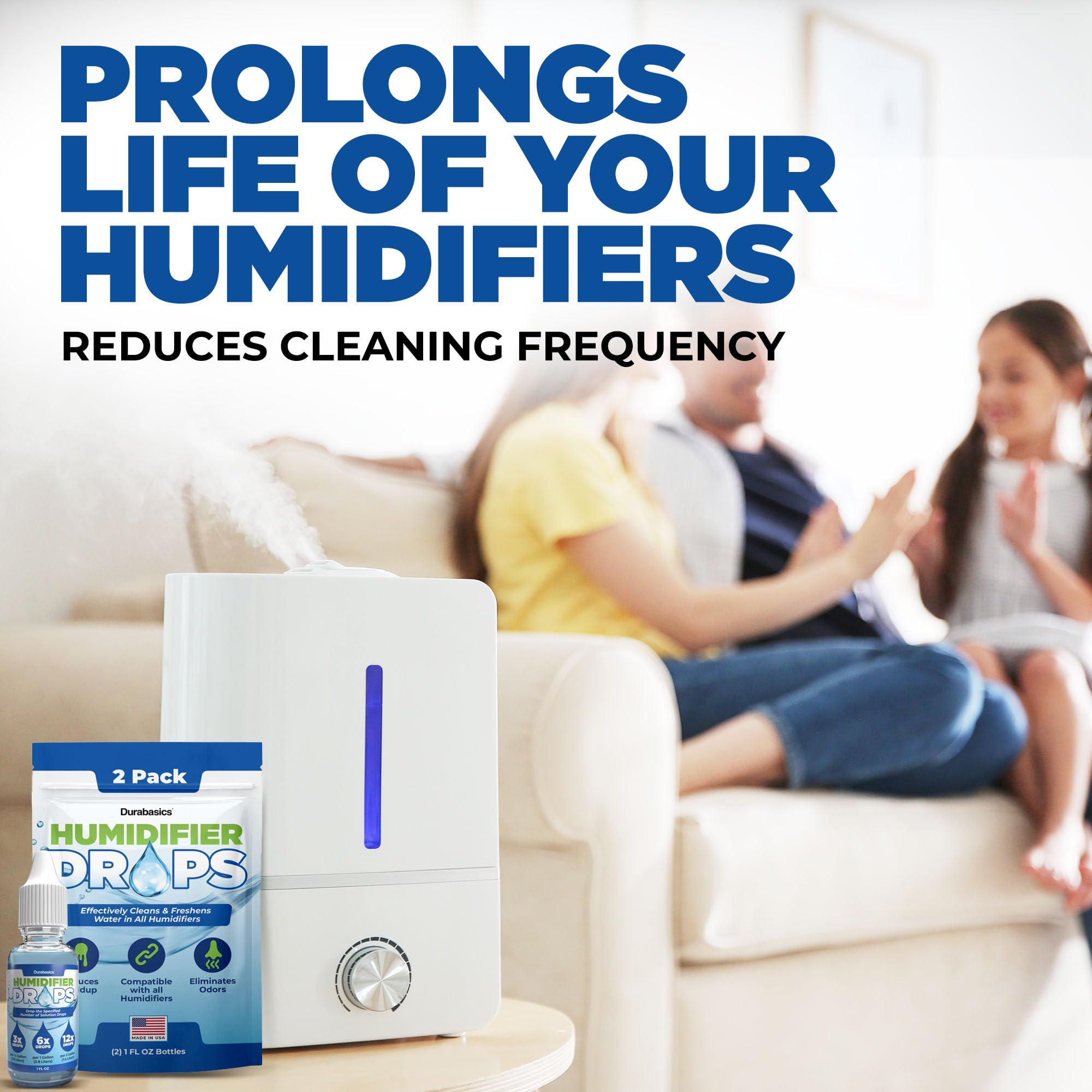 [2 Pack] Humidifier Drops for Cleaning - Food Grade Humidifier Cleaner Slows Buildup & Scaling - Cleans & Deodorizes Water - Suitable for All Humidifier Models - 200+ Day Supply - Made in USA