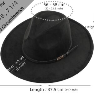 Pro Celia Wide Brim Fedora Hat for Men Women Big Rancher Felt Hat (US, Alpha, One Size, Belt-Black)