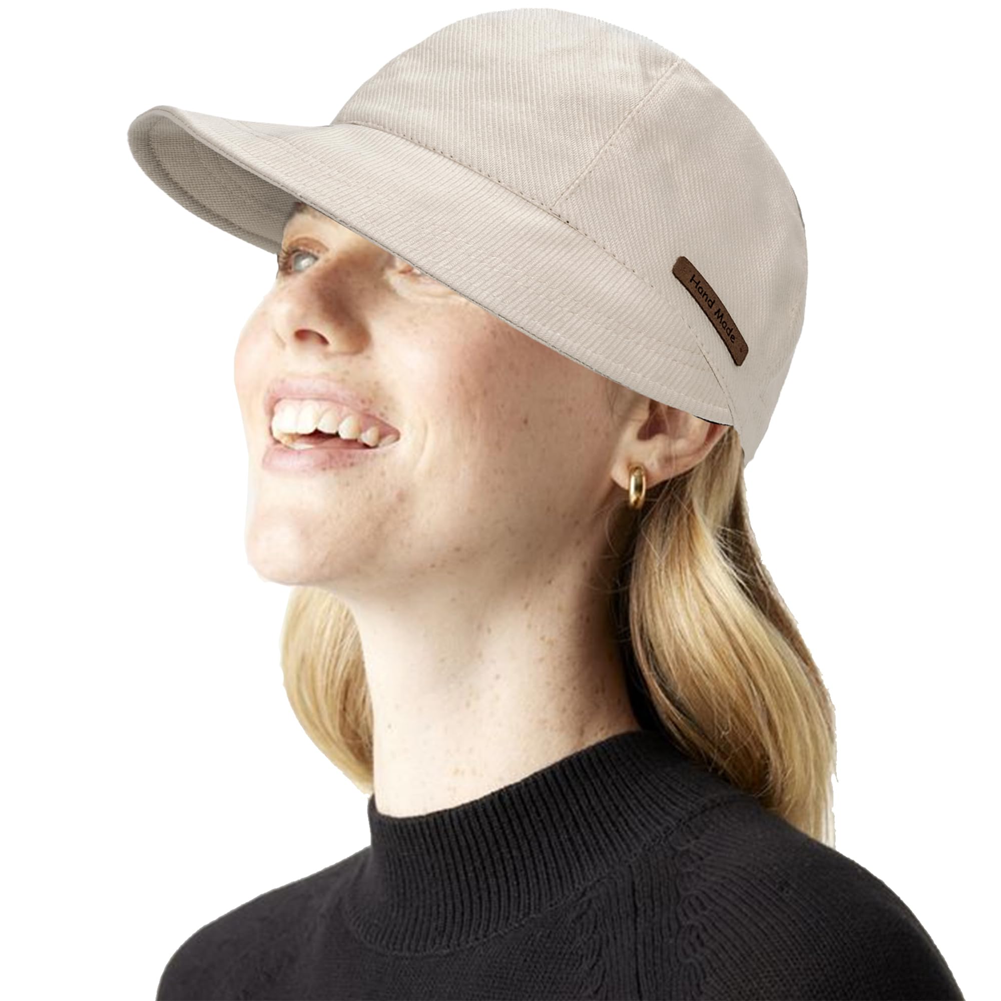 Women-Cotton-Sun-Hat Floppy-Visor Girls-Beach-Hat UV-Protection Non-Shape-Brim Baseball-Caps Outdoor Drawstring Small/Medium