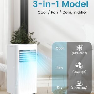 Joy Pebble Portable Air Conditioner, 8000 BTU Air Conditioner with Cooling, Fan, Dehumidifier, Sleep Mode, ≤55 db, Cooling up to 350 Sq. Ft. with 24H Timer/Digital Display/Remote Control & Window Kit