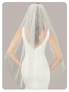 yaeism bride wedding veil white glitter cathedral veil sparkly bachelorette veil fingertip bridal long star light tulle veils with metal comb for brides and women