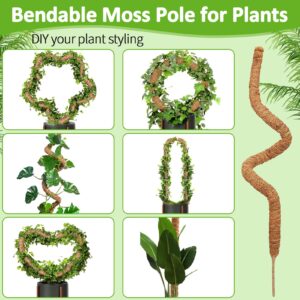 Sooenben Moss Poles for Climbing Plants Monstera, 24 inch Bendable Plant Stakes Indoor, Handmade Coco Coir Plant Support, Garden Trellis Plant Stick Stakes for Potted Plants Like Vine, Orchid, Pothos