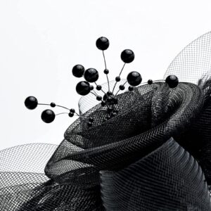 Fascinators Hat for Women Tea Party Headband Kentucky Derby Wedding Flower Cocktail Mesh Feathers Hair Clip Black