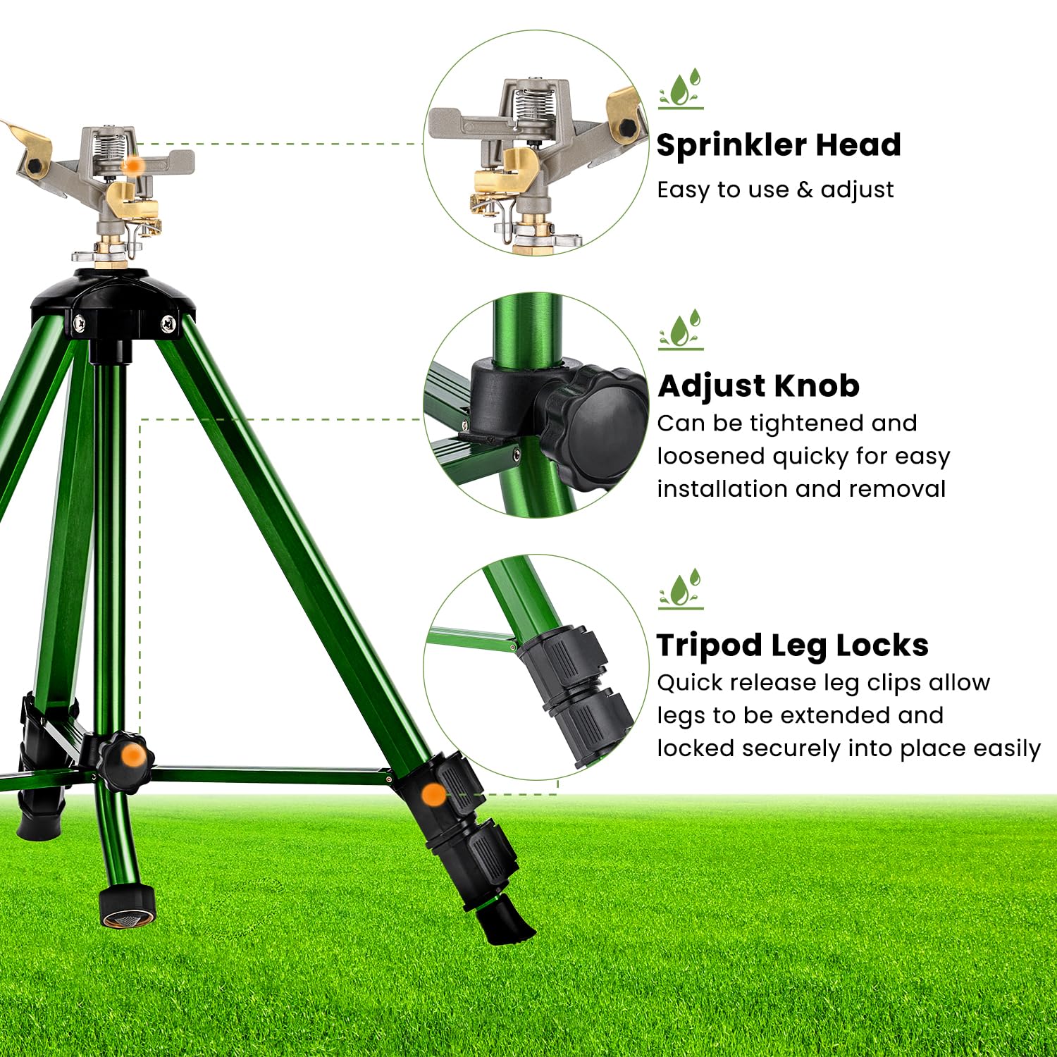 Lawn Sprinklers for Yard, Pattiumo 360°Tripod Sprinklers for Yard Large Area, 3/4" Connector, Adjustable Height 16-37”, Heavy Duty Sprinklers for Garden/Yard/Patio, 1Pack