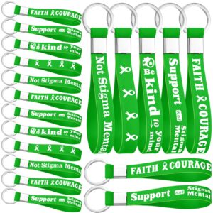 blueweenly 100 pcs mental health awareness silicone keychains gifts green awareness ribbon keychain green mental faith courage hope keychains for adult man woman gifts