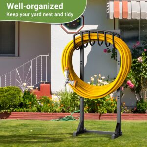 Pattiumo Garden Hose Holder Freestanding, Water Hose Holders for Outside with 4 Spikes, Outdoor Garden Hose Storage Heavy Duty 150ft Hose Hanger Metal Hose Stand Detachable Hose Reel Rack Organizer