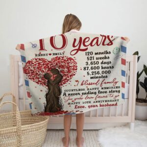 MUCHNEE Personalized 10th Wedding Anniversary Throw Blanket, Happy 10th Wedding Blanket Gifts for Couple, Romantic Marriage Gifts for Wife Husband Him Her on Birthday Valentines Day Christmas