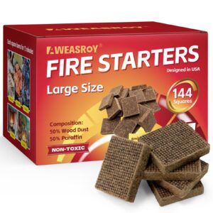 fire starter 144 squares, upgrade larger size fire starters for fireplace, wood stove, campfires, grill,indoor, 15 mins long-lasting burn waterproof bbq fire starter cubes