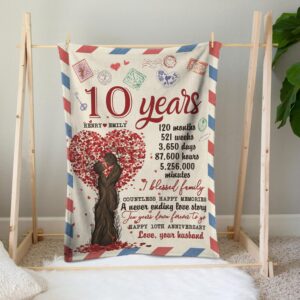 MUCHNEE Personalized 10th Wedding Anniversary Throw Blanket, Happy 10th Wedding Blanket Gifts for Couple, Romantic Marriage Gifts for Wife Husband Him Her on Birthday Valentines Day Christmas