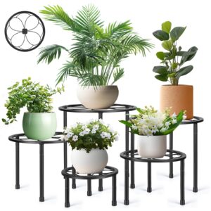 amaoot 5 pack metal plant stand, anti-rust iron plant stands for indoor and outdoor, heavy duty flower pot stands for multiple plant, black potted plant holder for garden home (5 pack black)