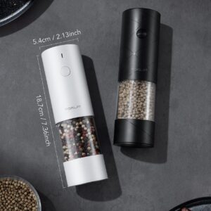 FORLIM Electric Salt and Pepper Grinder Set, USB Rechargeable, Automatic Salt Pepper Mill Grinder with Dust Cover, One-Button Control, Adjustable Coarseness, Warm LED Light (2 Packs, Black&White)