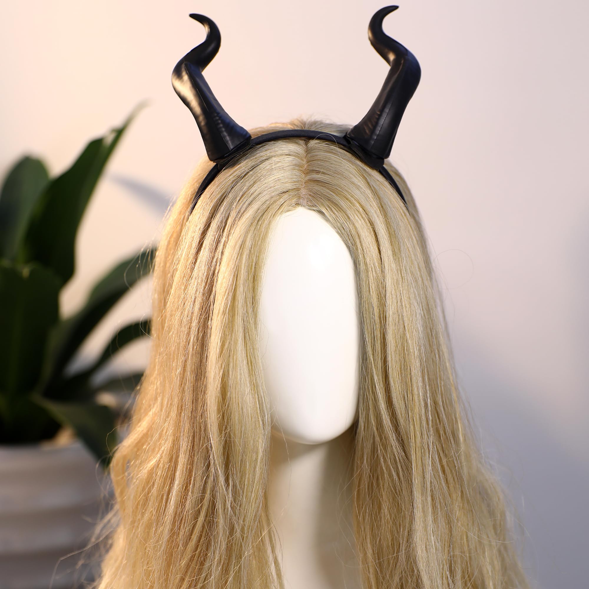 MOSTORY Black Ox Horn Headband - Handmade Devil Hairband Dark Horn Hairhoop Demon Headband with Clips for Easter Cosplay Carnival Mardi Gras Renaissance Photo Shoot