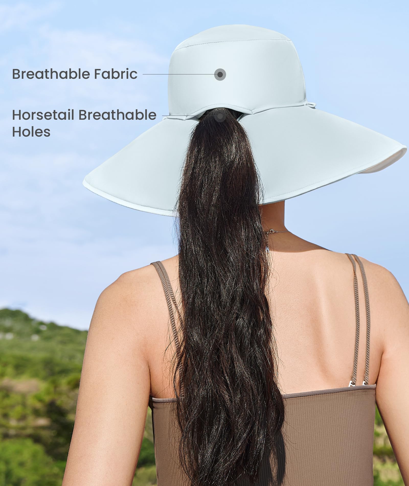 BENEUNDER Sun Hats for Women Wide Brim UPF 50+ Beach Hats for Women UV Protection Visor Hats for Fishing Hiking Gardening, White