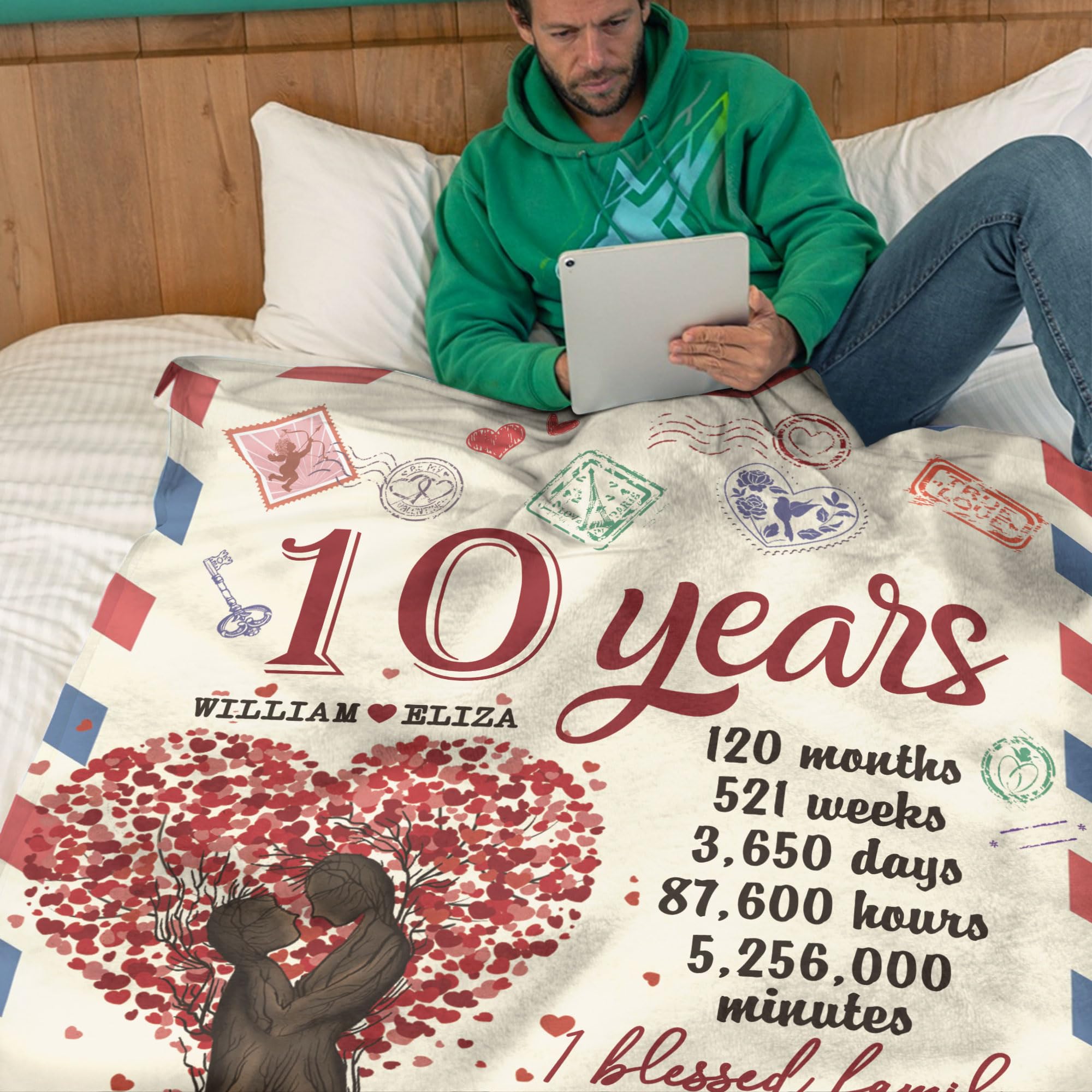 MUCHNEE Personalized 10th Wedding Anniversary Throw Blanket, Happy 10th Wedding Blanket Gifts for Couple, Romantic Marriage Gifts for Wife Husband Him Her on Birthday Valentines Day Christmas