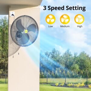 VAGKRI Wall Mount Fan, 20 Inch High Velocity Metal Oscillating Fan, 3 Speeds, 5300CFM Industrial Wall Fan for Home Office Patio Garage Factory Greenhouse Warehouse Farm