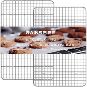 rainspire 2-pack cooling rack 10" x 15" stainless steel heavy duty cooling racks for cooking and baking oven safe wire rack for cooking baking rack for oven cooking fits jelly roll pan