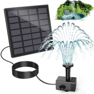 gaizerl solar fountain kits, 2024 upgrade 1.8w glass panel solar water pumps, adjustable small solar powered bird bath fountain pump with 9.84ft cable, 9 nozzles for garden, humingbirds, diy fountains